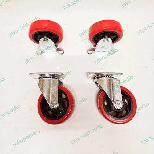 Jual Roda pu merah 5 inch 2putar 2mati medium duty xptool - Jakarta ...