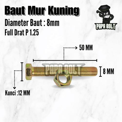 Jual Baut Mur Hexagon Kuning BMK Hex M8x50 / 8x50 8mm Kunci 12 - Kota ...
