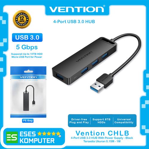 Jual USB Hub Vention CHLB 4-Port USB 3.0 Built-in Power Supply Black ...