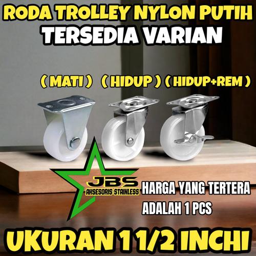 Jual RODA TROLLEY TROLI 11/2" INCHI NYLON PUTIH - MATI | HIDUP | HIDUP ...
