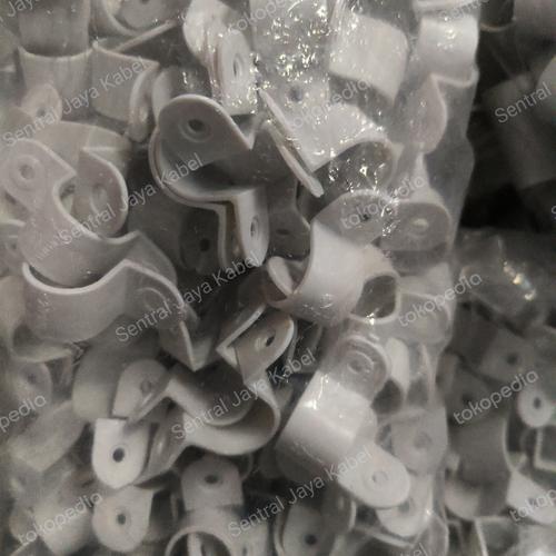Jual KLEM CLAMP PIPA PVC CONDUIT LISTRIK OMEGA 20 MM PUTIH ISI 100PCS ...