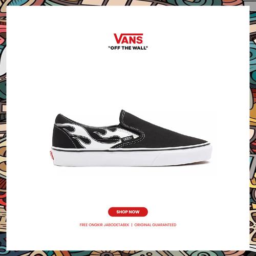 Jual VANS - SLIP ON CLASSIC - FLAME BLACK TRUE WHITE - ORIGINAL - 37 ...