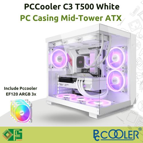 Jual Pccooler C3 T500 White PC Casing ATX Case TG Include Fan EF120 ...