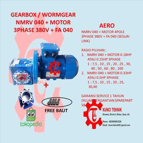 Jual gearbox/ gear reducer NMRV 040 ratio 7,5-40+ mtr 0.5hp 0.18kw 3phase+output flange FA - 1 : ...