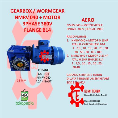 Jual worm gear/ gearbox/ gear reducer NMRV 040 ratio 7.5-100 +3phase ...
