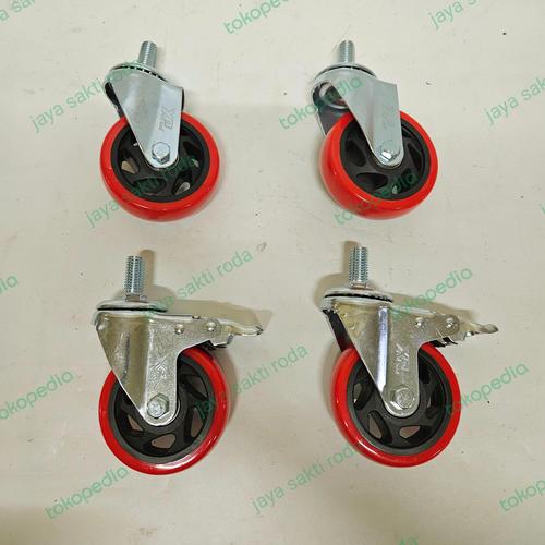 Jual Roda Srew/drat 4 inch pu merah 2rem 2polos Xptool drat 5/8 ...