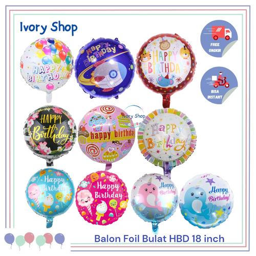 Jual Balon Foil Happy Birthday bulat 18 inch HBD round balloon - Lilin ...