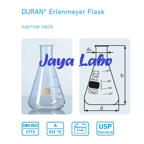 Promo ERLENMEYER DURAN Vol. 500 ml / Erlenmeyer Flask Duran - Kota ...