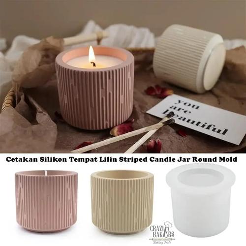 Jual Cetakan Silikon Tempat Lilin Striped Candle Jar Round Mold - 2 ...