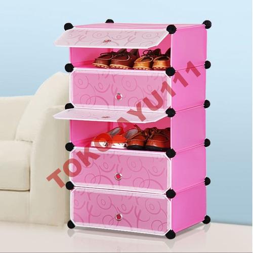 Jual Rak sepatu plastik rak buku tas 5pintu/susun/kotak - Hitam - Kab ...