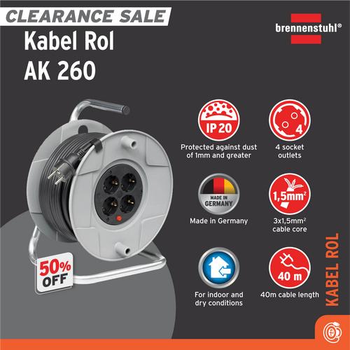 Promo Kabel Rol 4 Lubang Brennenstuhl Cable Reel AK 260 40m / Colokan ...