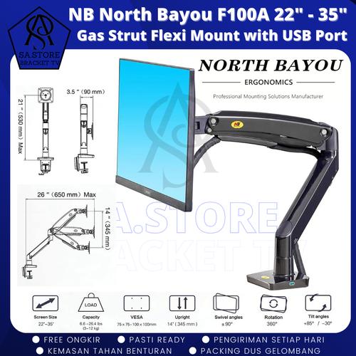 Jual NB North Bayou F100A 22" - 35" Gas Strut Flexi Mount with USB Port ...