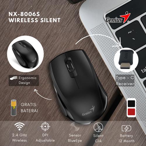 Jual Genius Mouse Wireless Type C NX-8006S Can Use To Handphone - Hitam ...