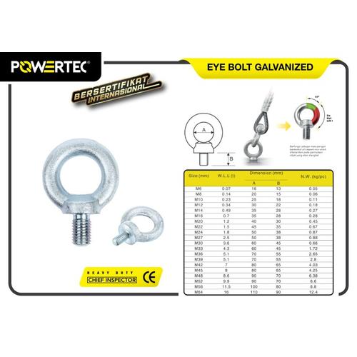 Jual Eye Bolt / Mata Baut Galvanized M10 POWERTEC - Kota Surabaya - GBM Teknik 2 | Tokopedia