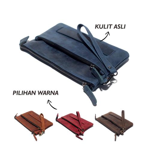Jual Clutch pria wanita kulit asli pouch hand bag tas tangan biru ...