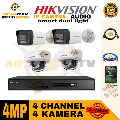 Jual PAKET CCTV IP CAMERA HIKVISION 4MP AUDIO 4 CAMERA 4 CHANNEL IP CAM ...