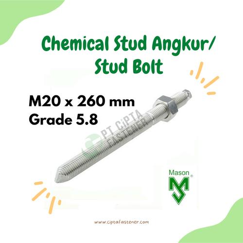 Jual Chemical Stud Angkur M20/ Stud Bolt Anchor Grade 5.8 M 20 x 260 mm ...