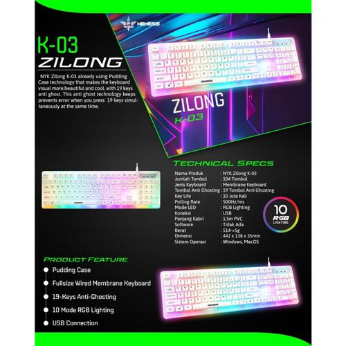 Jual NYK ZILONG K03/K-03 FULLSIZE RGB Gaming Keyboard ORIGINAL - Kota ...