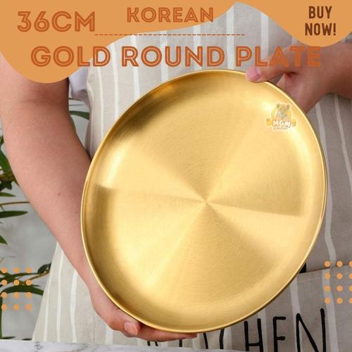 Jual Piring Bulat Korea Stainless Gold Dinner plate 36cm JUMBO emas ...
