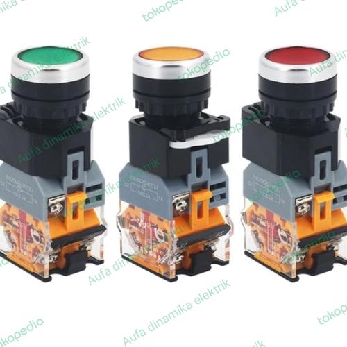 Jual Push Button with lamp Led 24vdc 22mm Self Return LA38-11DN Hijau ...