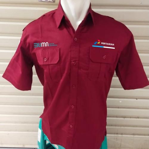Jual Kemeja PDH BUMN Pertamina Maroon Lengan Pendek Pria Bordir ...