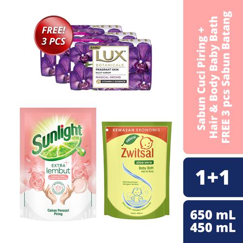 Promo Sunlight Extra Lembut 650ml & Zwitsal Bath Hair Body 450ml Get ...