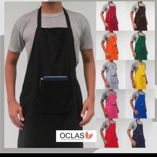 Jual Apron Masak Dapur Celemek Warna Polos Kain Katun Unisex AntiAir ...