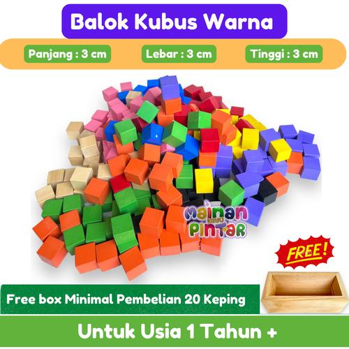 Jual balok kubus kayu 3 cm warna satuan mainan kayu pintar mainan ...