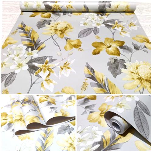 Jual Wallpaper Sticker Dinding Bunga Putih Gold Kuning Emas Elegant ...