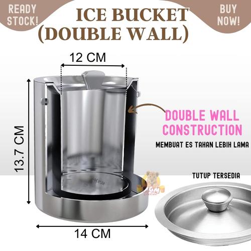 Jual Tempat es batu 14cm Stainless Ice bucket Double Wall 1.5L dengan ...