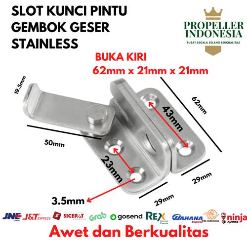 Jual Slot Kunci Pintu Geser Stainless Grendel Kunci Gembok - 62mm Buka ...