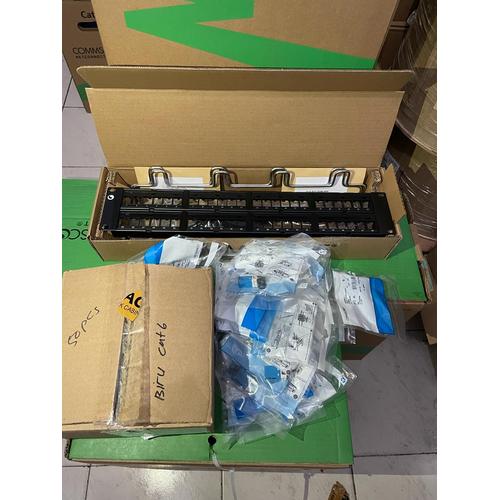 Jual AMP Patch panel 48 port cat6 Original + Modular jack cat6 hitam ...