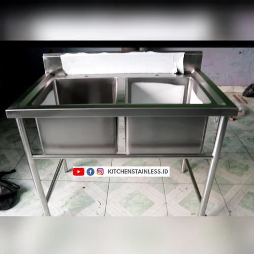 Jual S/S Double Sink w/grease trap + Rak 4 susun+ Rak piring dinding ...