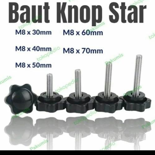 Jual baut knop star ukuran m8 x 30 40 50 60 70mm baut knop star - m8x40 ...