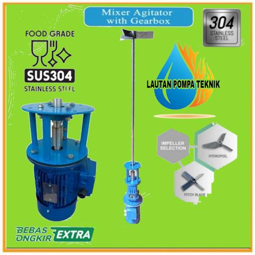 Jual Agitator Mixer Kimia SS304 0.75KW 1HP 3 Phase 2 Pole With Gearbox ...