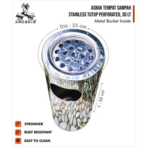 Jual Standing Ashtray Tempat Sampah Asbak Tutup Perforated Stainless ...