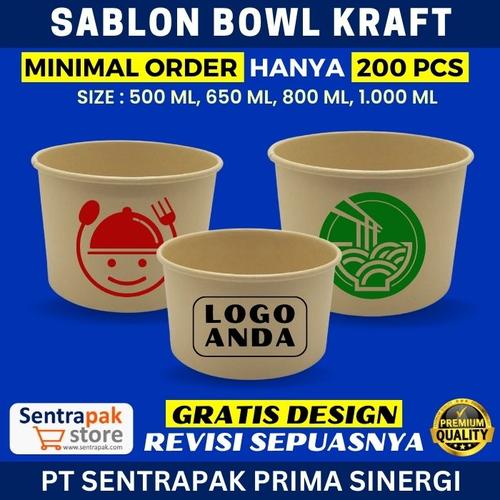 Jual Sablon Paper Bowl Kraft 1 Warna - Bowl vol 500ml, 650ml, 800ml ...