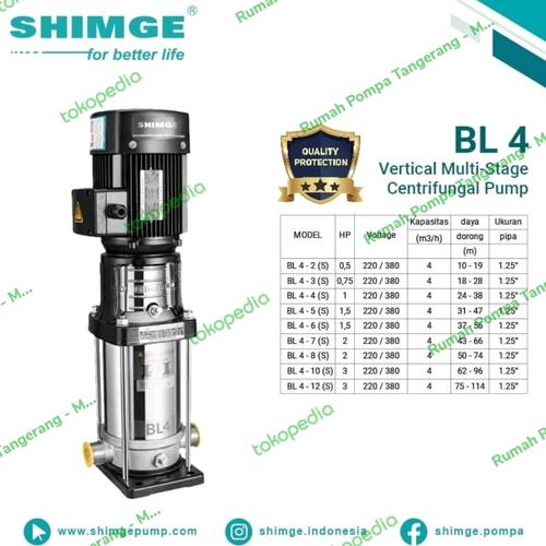 Jual POMPA AIR VERTICAL MULTI-STAGE CENTRIFUGAL BL 4-6 SHIMGE 1.5Hp ...