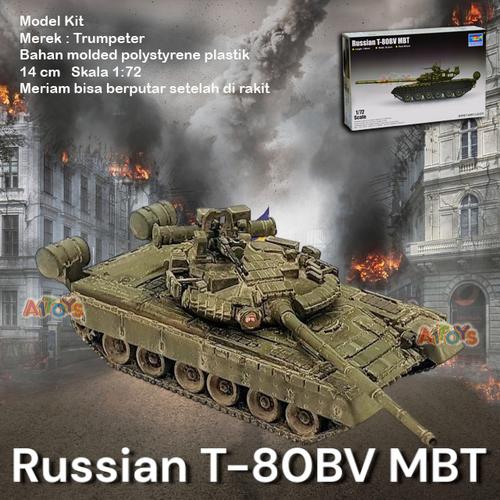 Promo Model Kit miniatur tank Russian T-80BV MBT Trumpeter 14 cm 1:72 ...