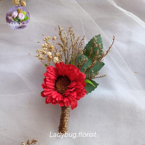 Jual corsage bunga jas wedding groom merah red daisy family - Kab ...