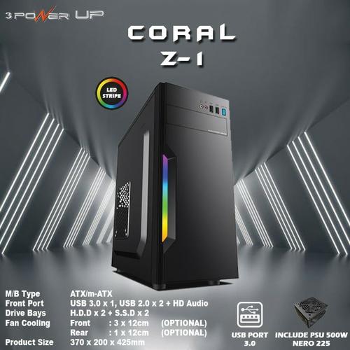 Jual 3 POWER UP CORAL Z-1 ATX MATX GAMING CASE+PSU NERO 500W Z1 - Kota ...