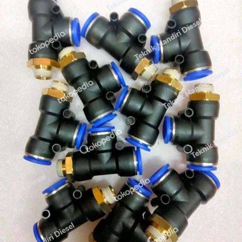Jual Fitting TEE drat samping (PD) 10mm drat 1/8(M10) /nepple pneumatic ...
