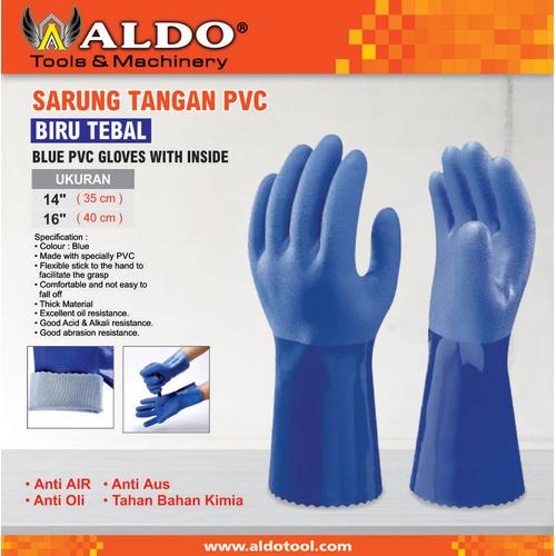 Jual SARUNG TANGAN PVC BIRU TEBAL / PVC GLOVE BLUE / SAFETY GLOVE ALDO ...