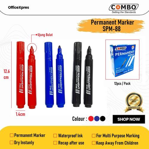 Jual Spidol Permanen SPM-88 / Permanent Marker Round Tip Hitam, Merah ...