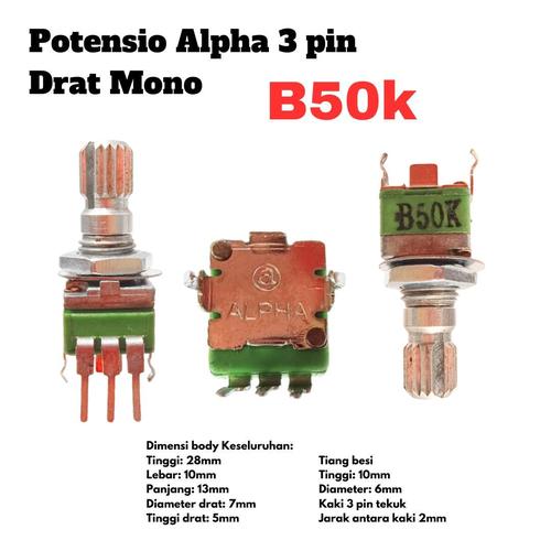 Jual Potensio Alpha 3 pin B50k Drat Mono Kaki 3 Tekuk Segi Hijau 503 ...
