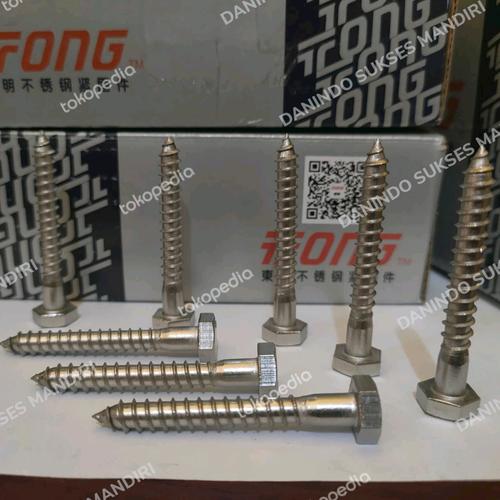 Jual SS 304 / Lag Screw M8 / Deskrup 5/16x2" / Baut Kayu 5 CM Kunci 13 ...