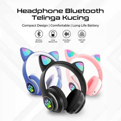 Promo Headset Bluetooth Telinga Kucing LED Unitech Super Bass - Hitam ...