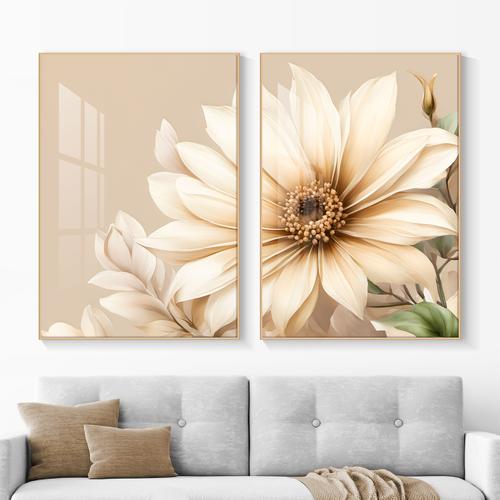 Jual Hiasan Dinding Ruang Tamu Minimalis 80x57cm&40x57cm Bunga Cream ...