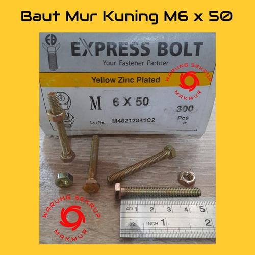 Jual (5 pcs) Baut Mur Kuning 6x50 / Baut Kuning M6 / BMK / Baut Hexagon ...