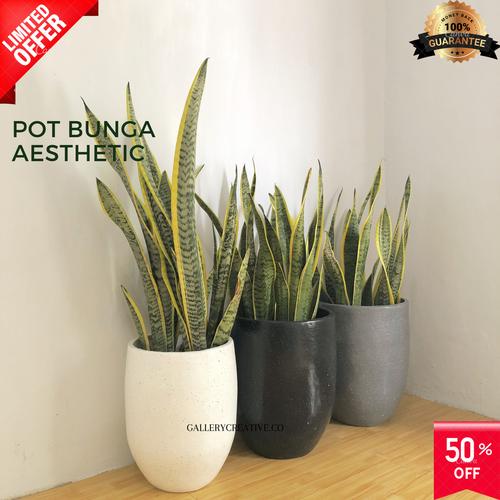 Jual pot bunga aesthetic - pot tanah liat 30-40 cm premium - putih ...